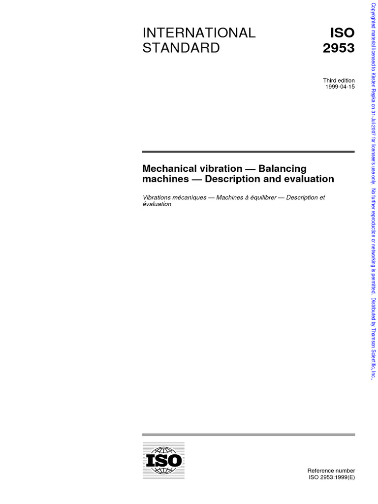 ISO 2953-1999 Balancing Machines - Description and Evaluation | PDF ...