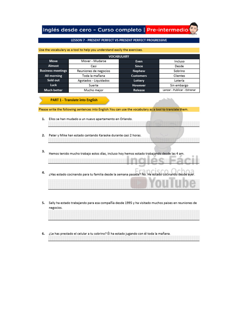 Lesson 7 - Presente Perfecto VS Presente Perfecto Progresivo | PDF