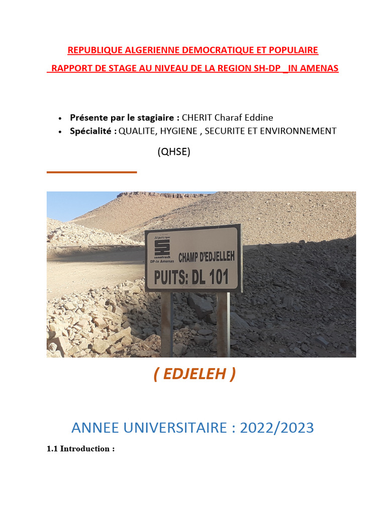 Rapport de stage à In Amenas - Sonatrach | PDF | Algérie | Technologie ...