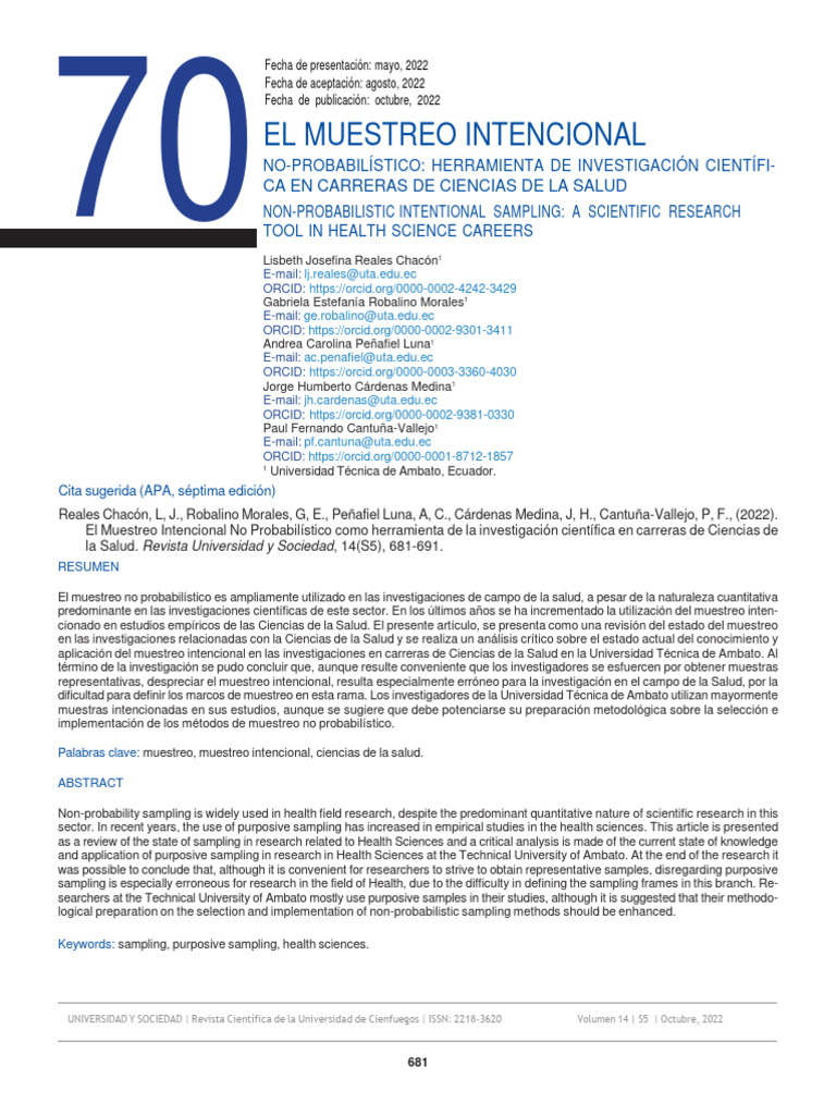 Muestreo Intencional en Ciencias de la Salud | PDF | Muestreo ...