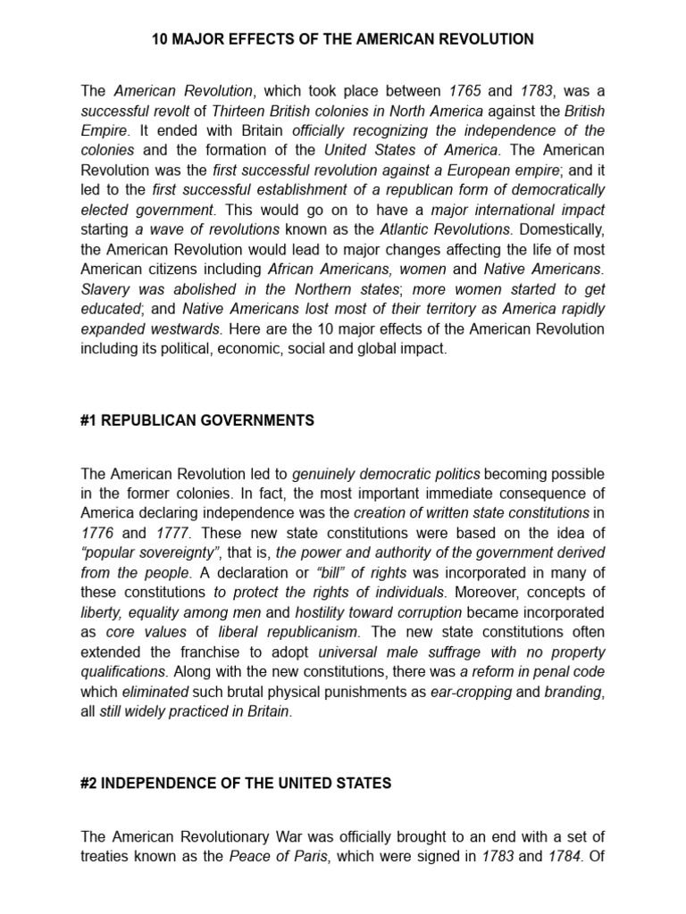 10 Major Effects of The American Revolution | PDF | American Revolution ...