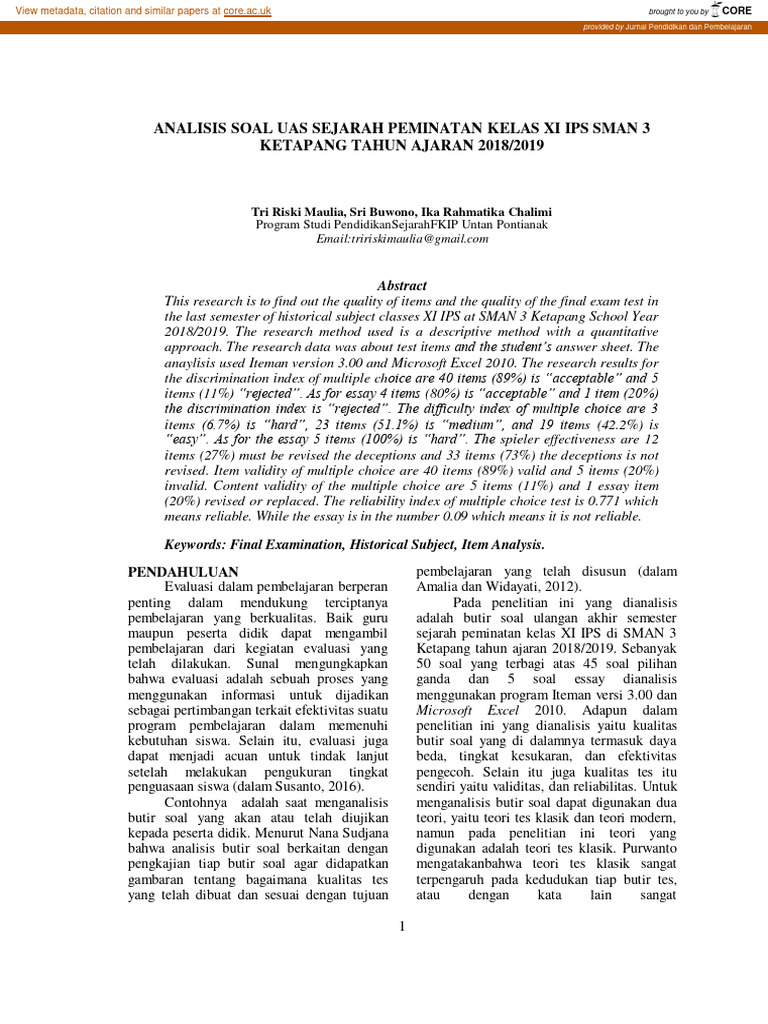 Analisis Soal Uas Sejarah Peminatan Kela | PDF
