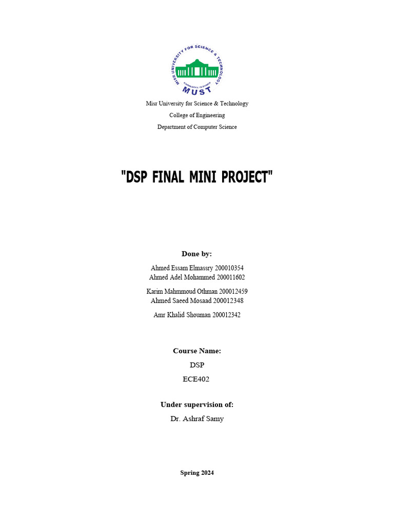 Mini Project DSP | PDF | Filter (Signal Processing) | Digital Signal ...