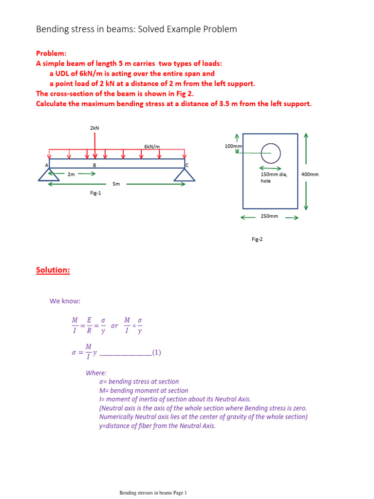 Bending Stress in Beams Solved Example Problem | PDF | Bending | Beam (Structure)