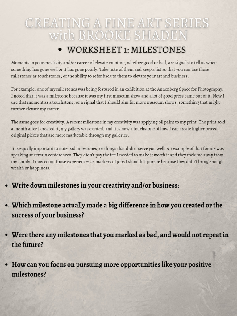 Creative Milestones for Artists | PDF | Brand | Narrative