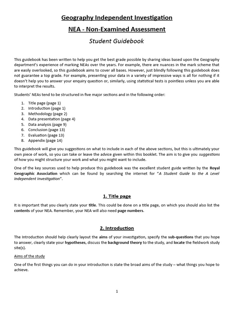 Geography Independent Investigation NEA - Non-Examined Assessment | PDF ...