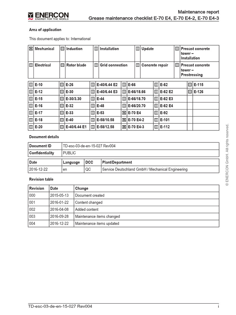 TD-esc-03-de-en-15-027 Rev004 Grease Maintenance Checklist E-70 E4, E ...