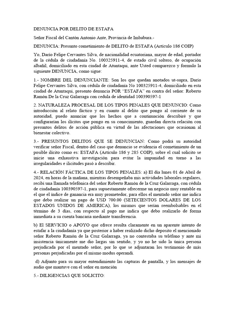 Denuncia Por Delito de Estafa | PDF