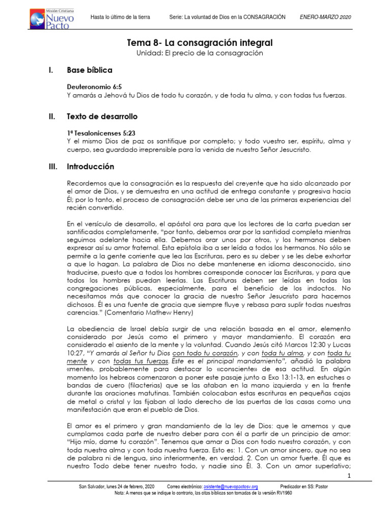 Tema 8 - La Consagracion Integral - 24feb2020 | PDF | Pecado | Amor