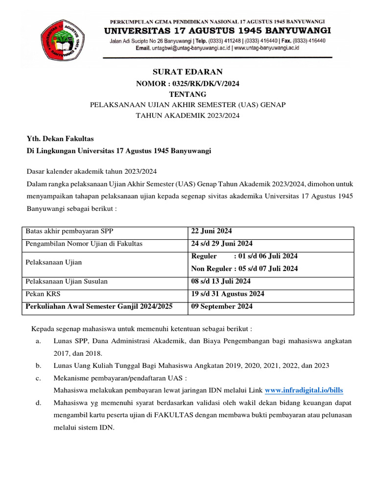 Edaran Ujian Dekan Genap 20232024 | PDF