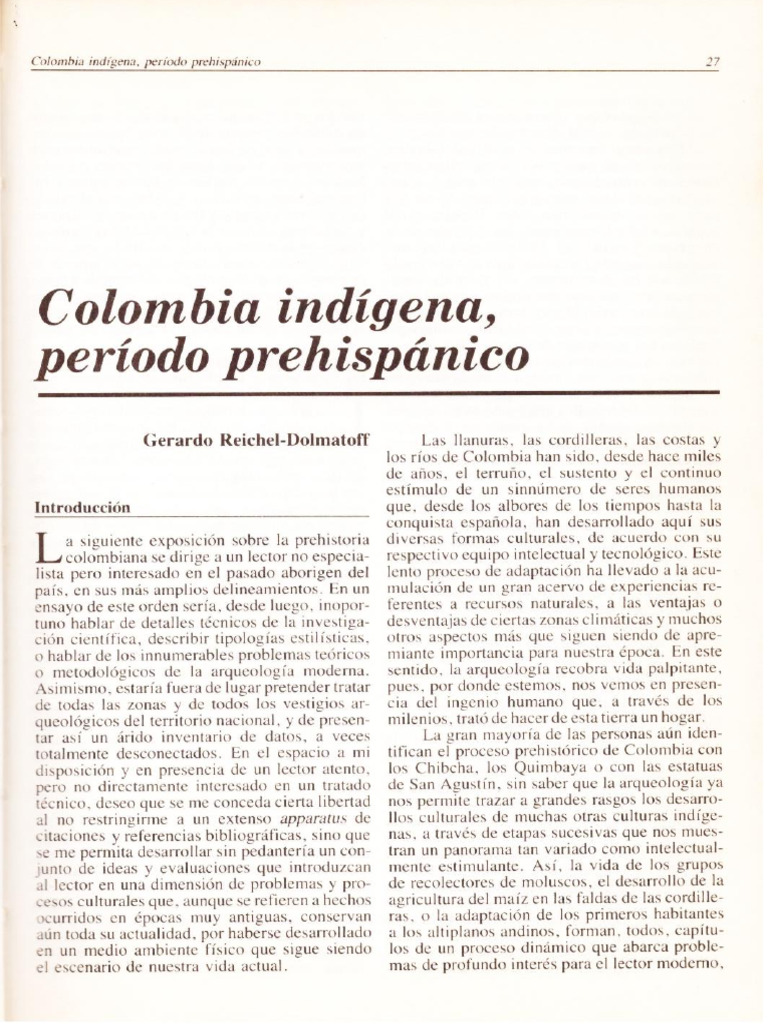 COLOMBIA INDIGENA PERIODO PREHISPANICO TOMO I 27-68 | PDF