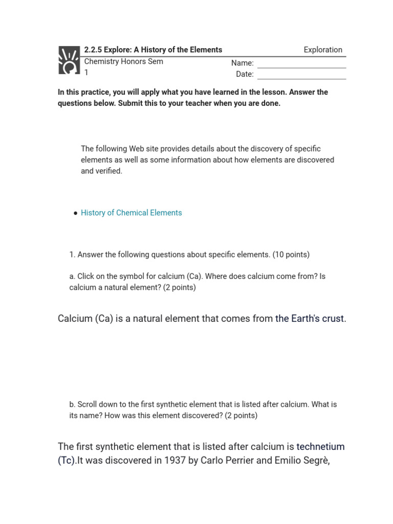 2.2.5 Explore - A History of The Elements (Exploration) | PDF ...