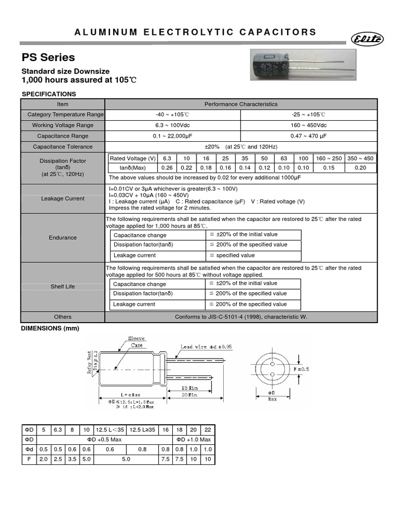 Elite (Radial Thru-Hole) PS Series | PDF | Capacitor | Capacitance