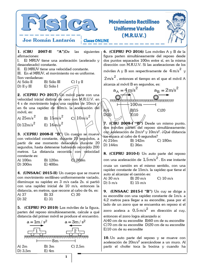 5.5 MRUV (Ejercicios) | PDF | Aceleración | Velocidad