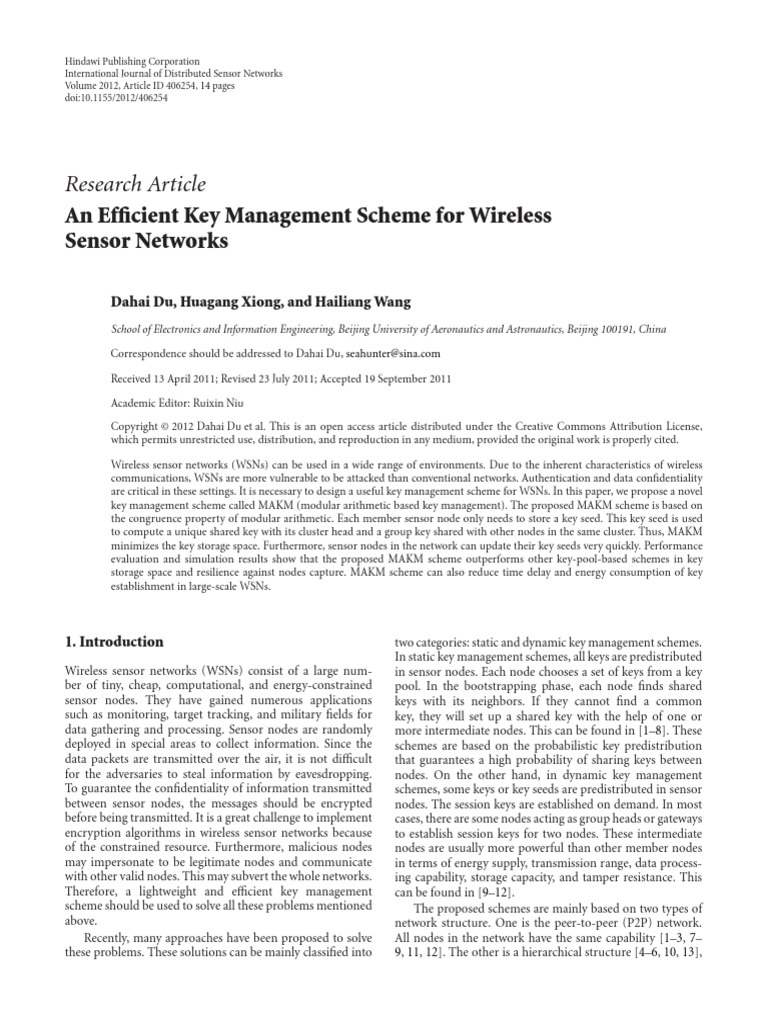 An Efficient Key Management Scheme For Wireless Se Pdf Wireless Sensor Network Public Key 