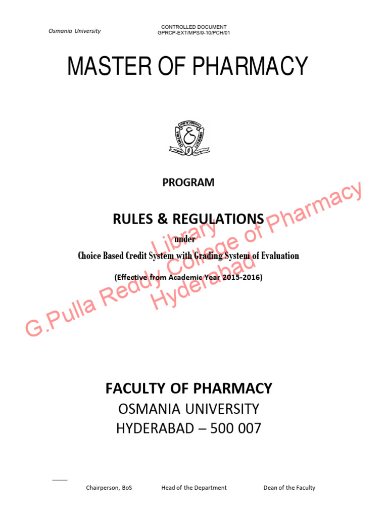 Pharmacy Rules and Regulations - 2015-16 - CBCS | PDF | Postgraduate ...
