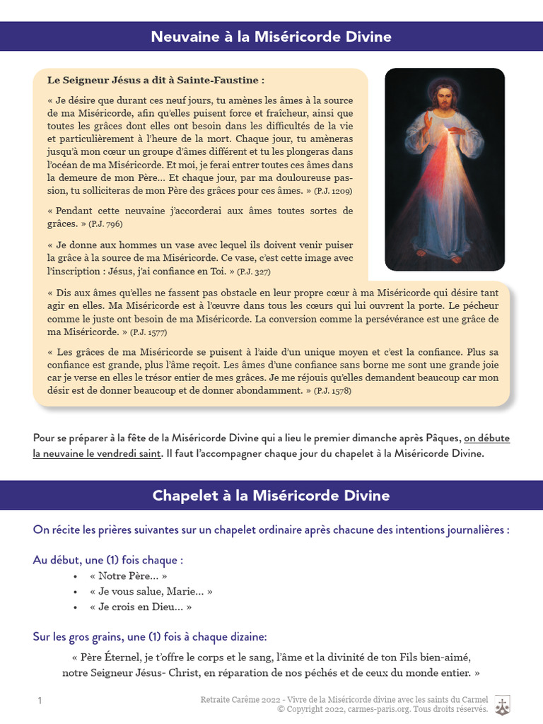 Neuvaine à la Miséricorde Divine | PDF | Miséricorde | Rosaire
