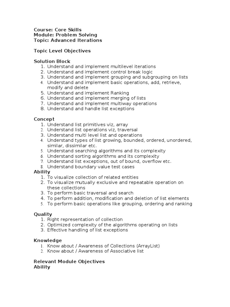 Course: Core Skills Module: Problem Solving Topic: Advanced Iterations ...