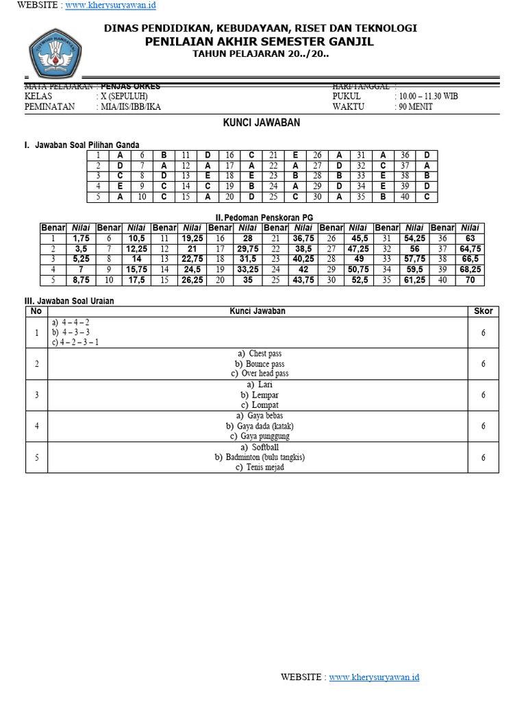 Kunci Jawaban Penjas X | PDF
