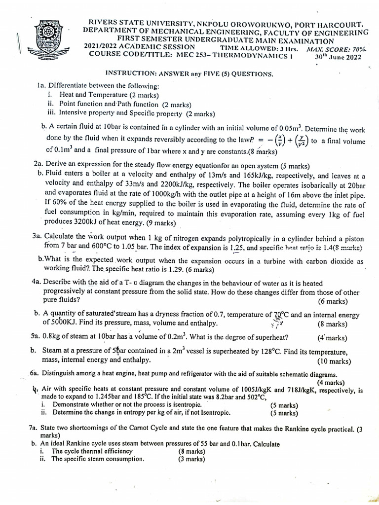 Thermo Past Questions | PDF