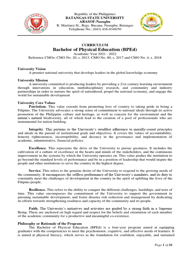 Bped Curriculum Revised | PDF | Physical Education | Learning