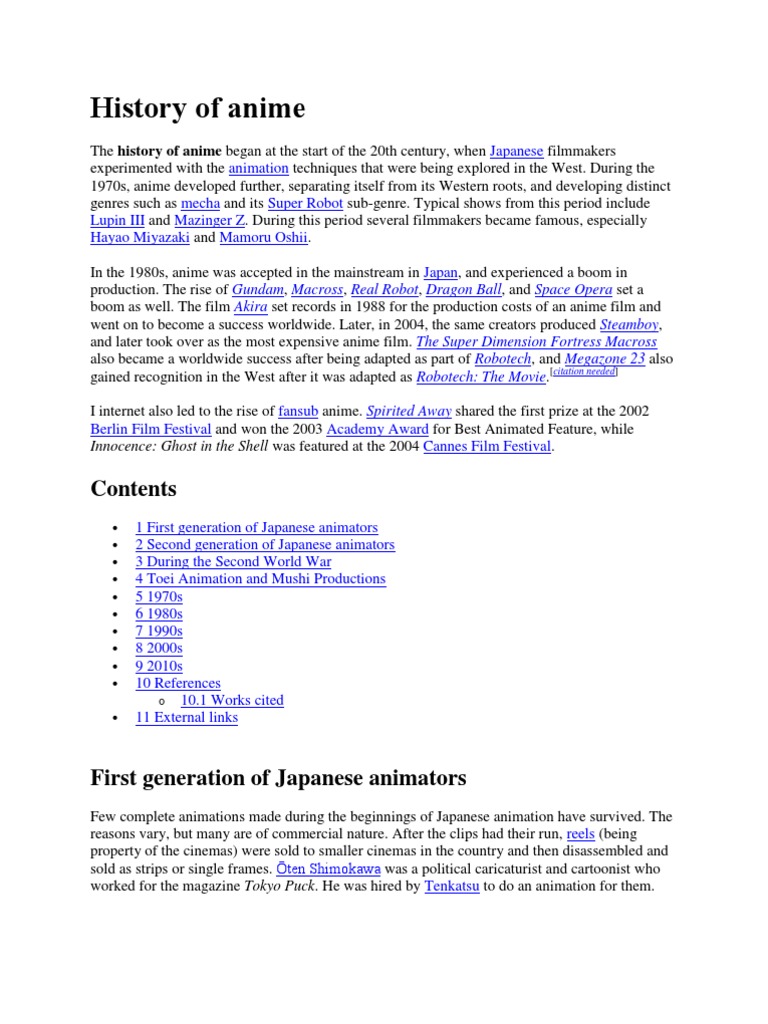 The History of Anime | PDF | Anime | Asian Animation