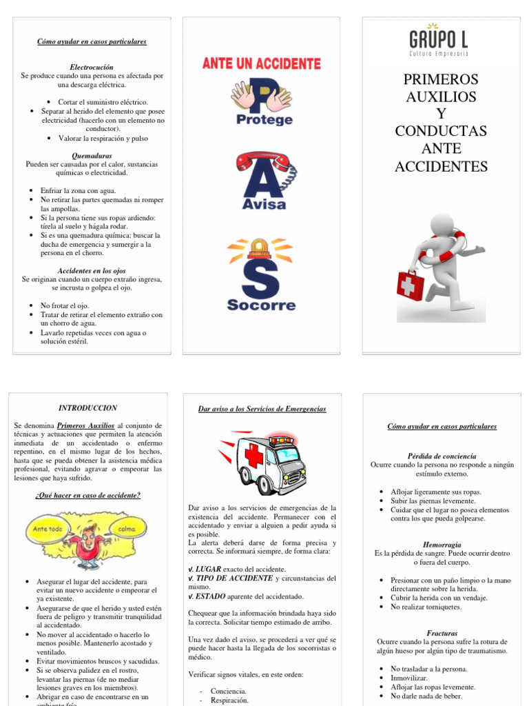 Triptico (Primeros Auxilios) by Grupo L | PDF | Primeros auxilios | Medicina CLINICA