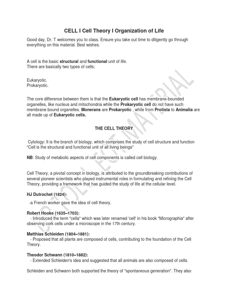 CELL I Cell Theory I Organization of Life | PDF | Cell (Biology ...