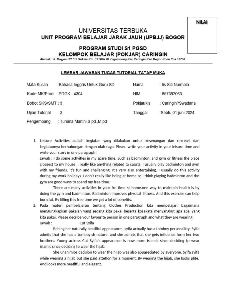 TTM 3 B.inggris Bener) | PDF | Human Development | Linguistics