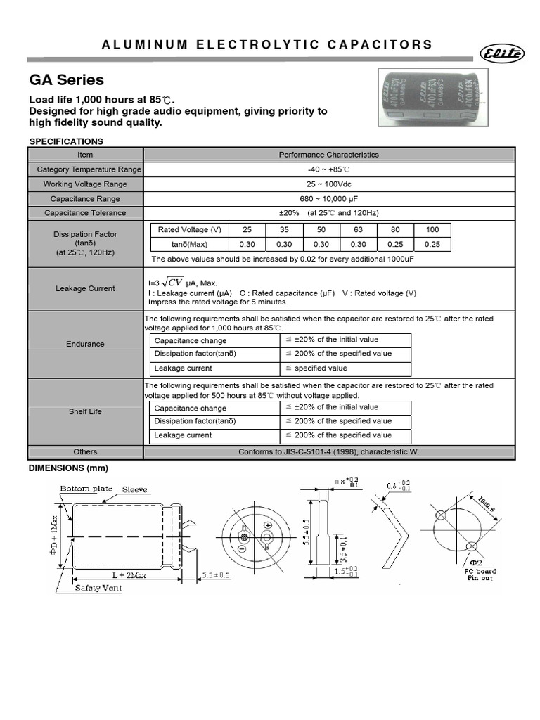 Elite (Snap-In) GA Series | PDF | Capacitor | Computer Engineering