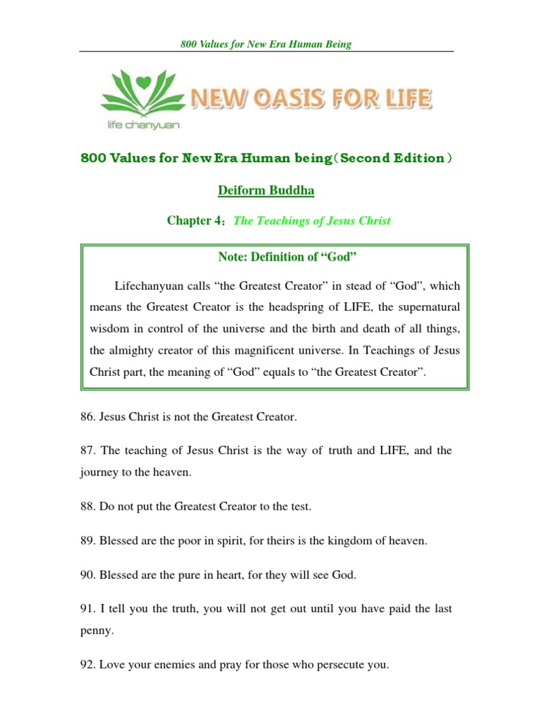 800 Values For New Era Human Being - The Teachings of Jesus Christ ...