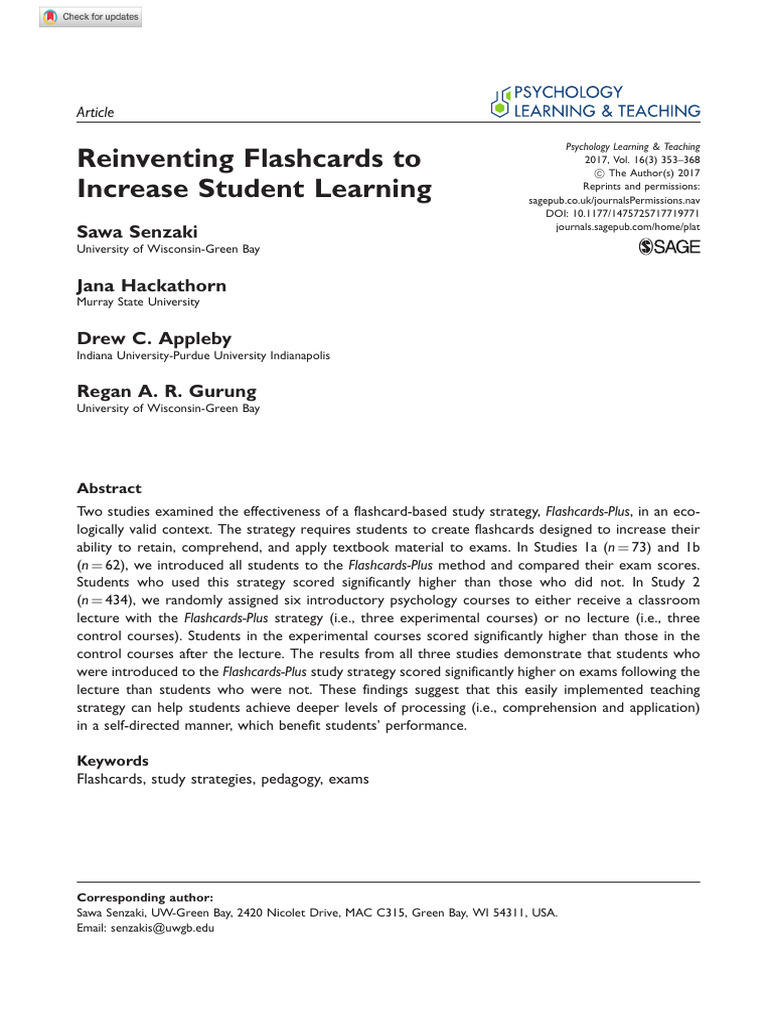 Reinventing Flashcards To Increase Student Learning | PDF | Learning | Flashcard