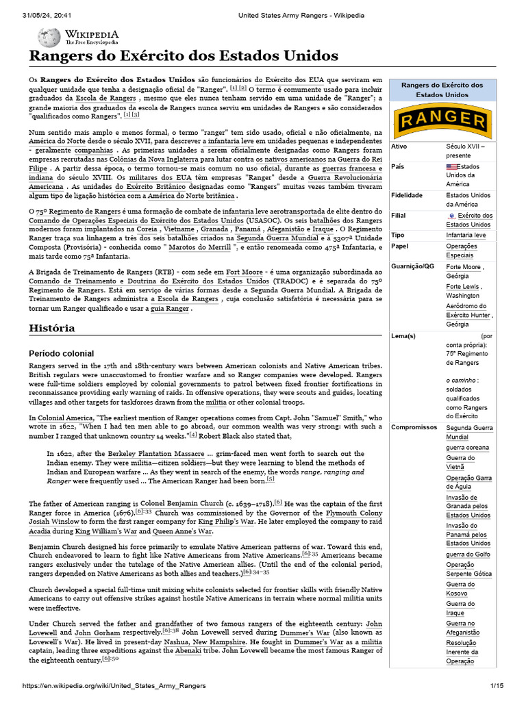 Rangers - Exército Dos Estados Unidos - Wikipedia | PDF | United States ...