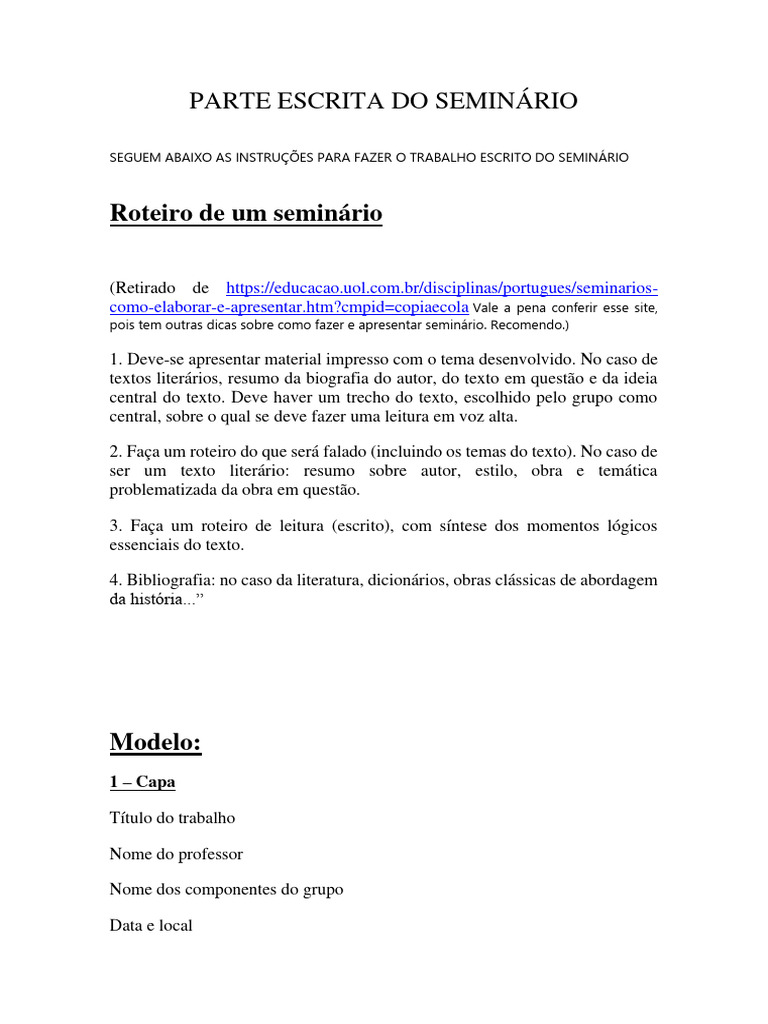 Modelo de Roteiro | Download grátis PDF | Abstract (resumo) | Citação