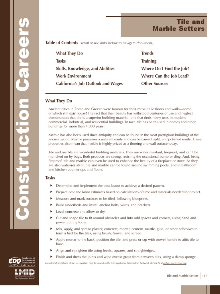 Tile and Marble Setters | PDF | Apprenticeship | Tile