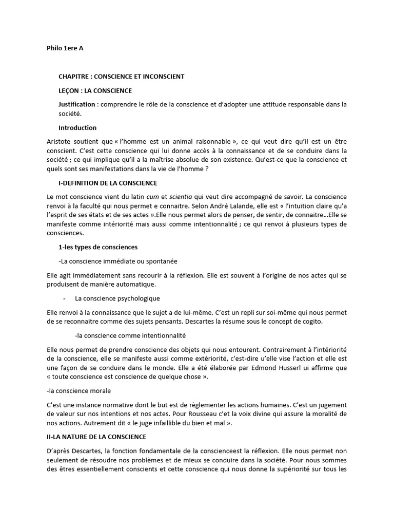 CONSCIENCE ET INCONSCIENT 1ere A-Converti | PDF | Conscience | Inconscient