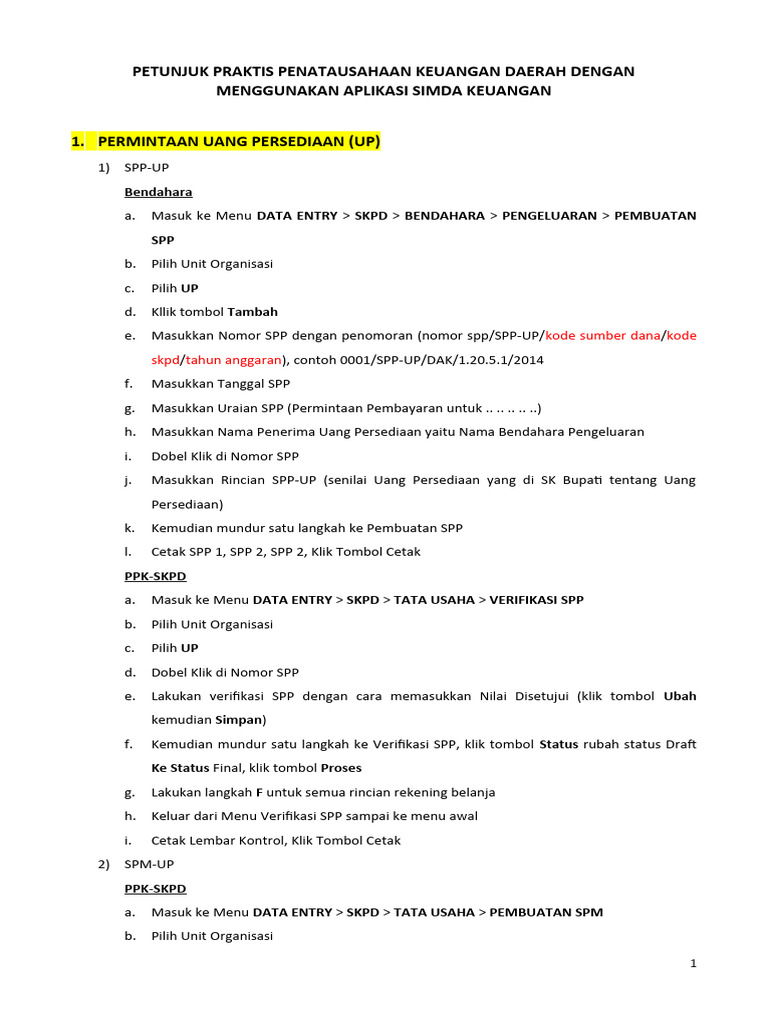 Petunjuk Penatausahaan Simda | PDF