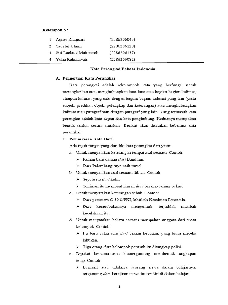 Pemakaian Kata Perangkai dalam Bahasa Indonesia | PDF | Karier ...