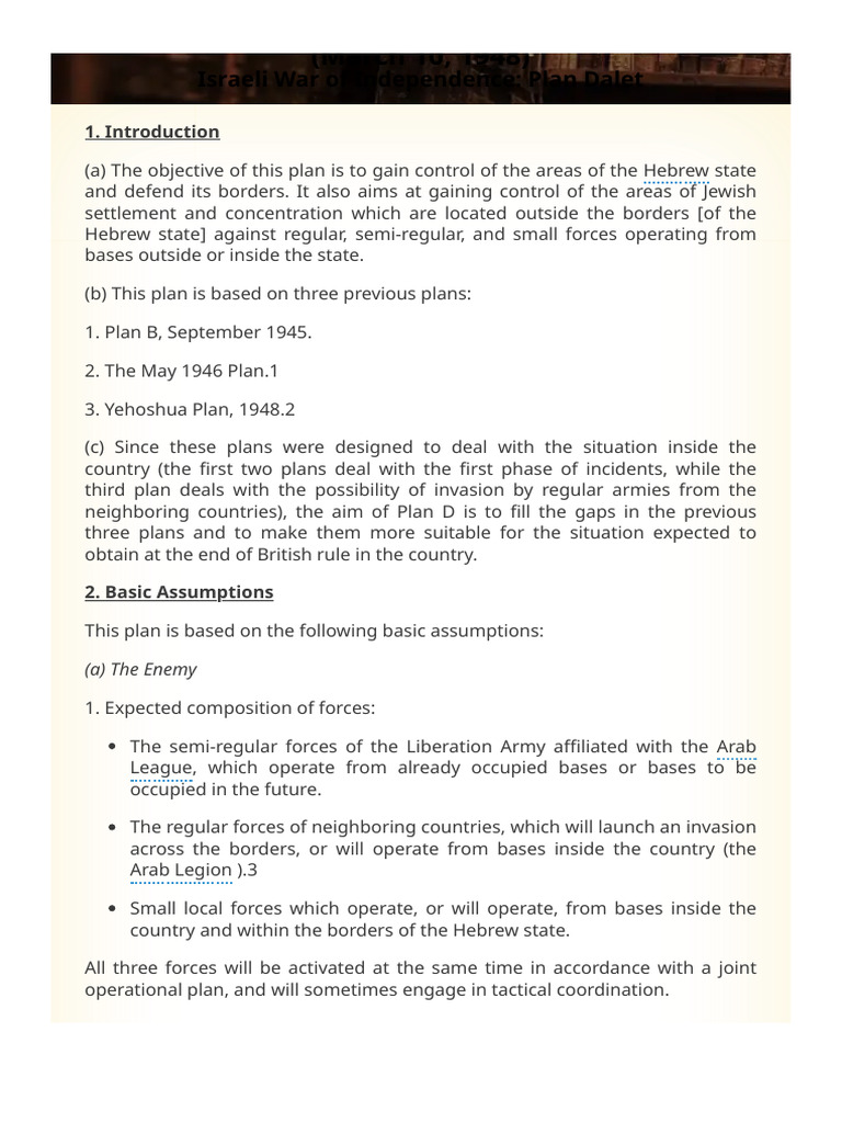 Plan Dalet For War of Independence (March 1948) | PDF | Mandatory ...