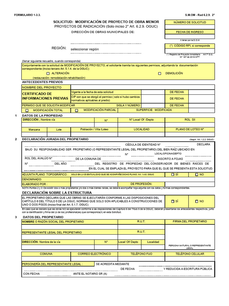 1 3.3. Solicitud Modificacion Proyecto Obra Menor Proyectos de Radicacion Inciso 2° 6.2.9. | PDF
