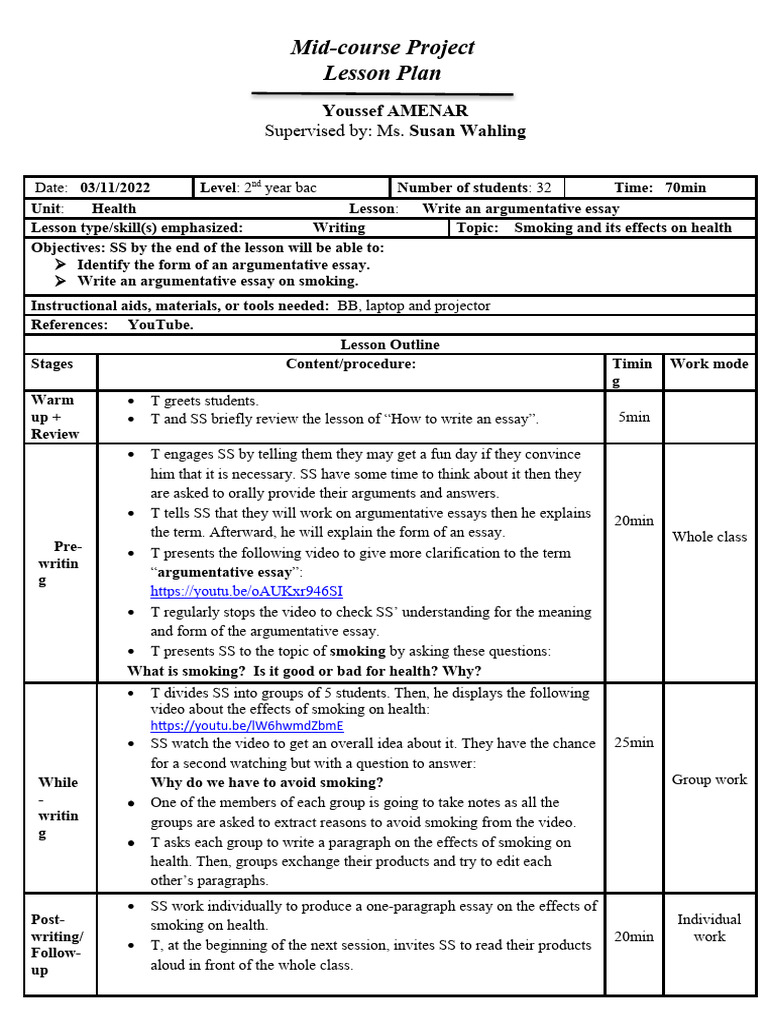 Lesson Plan On Writing YOUSSEF AMEN | Download Free PDF | Essays ...