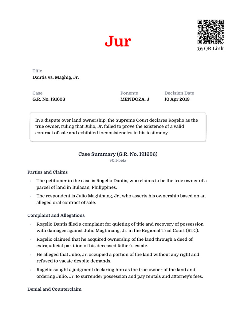 Case Summary: G.R. No. 191696 - Dantis vs. Maghig | PDF | Appeal ...