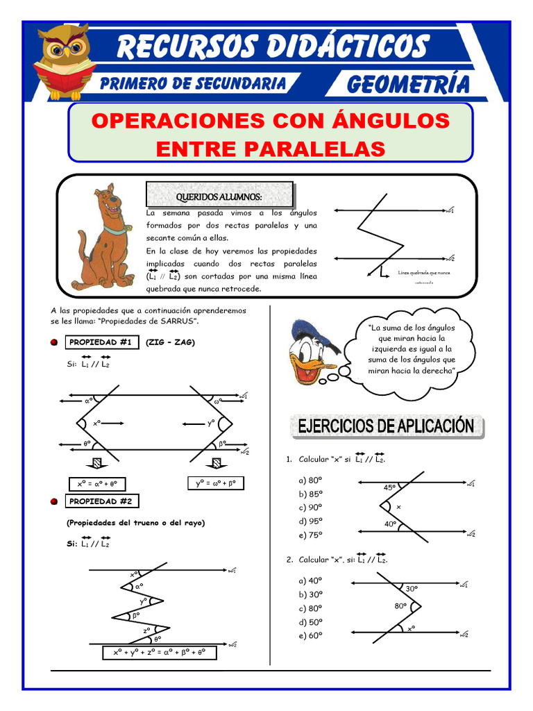 Operaciones de Ángulos Paralelos para Primero de Secundaria | PDF