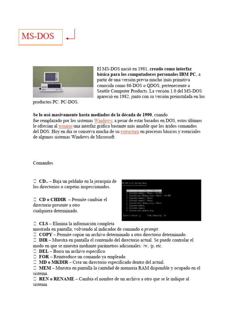 El MS-DOS | PDF | Archivo de computadora | Dos