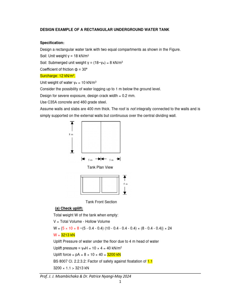 Underground Water Tank Design Design Example | PDF | Stress (Mechanics ...