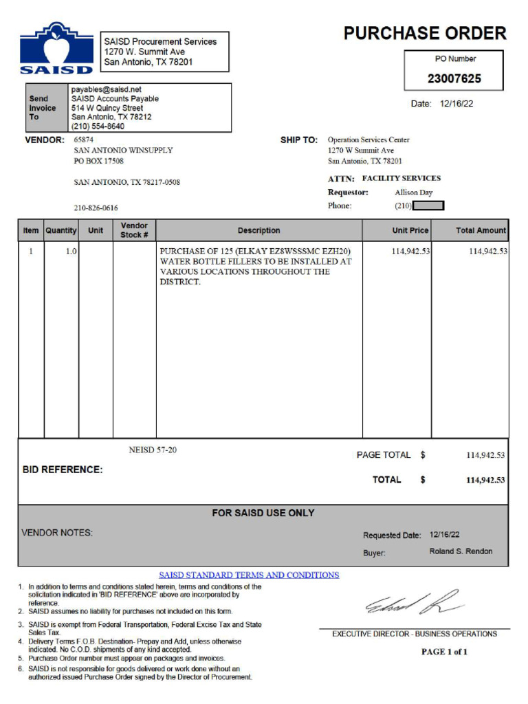 Purchase Orders SAISD | PDF