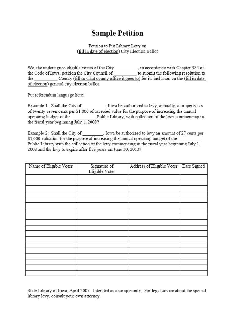 Library Levy Petition Template | PDF | Finance & Money Management ...