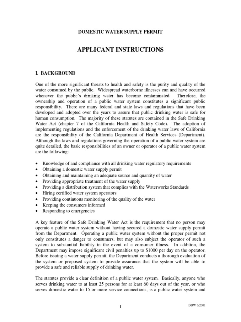 Water Systems-Permit Instructions 1 | Download Free PDF | Drinking ...