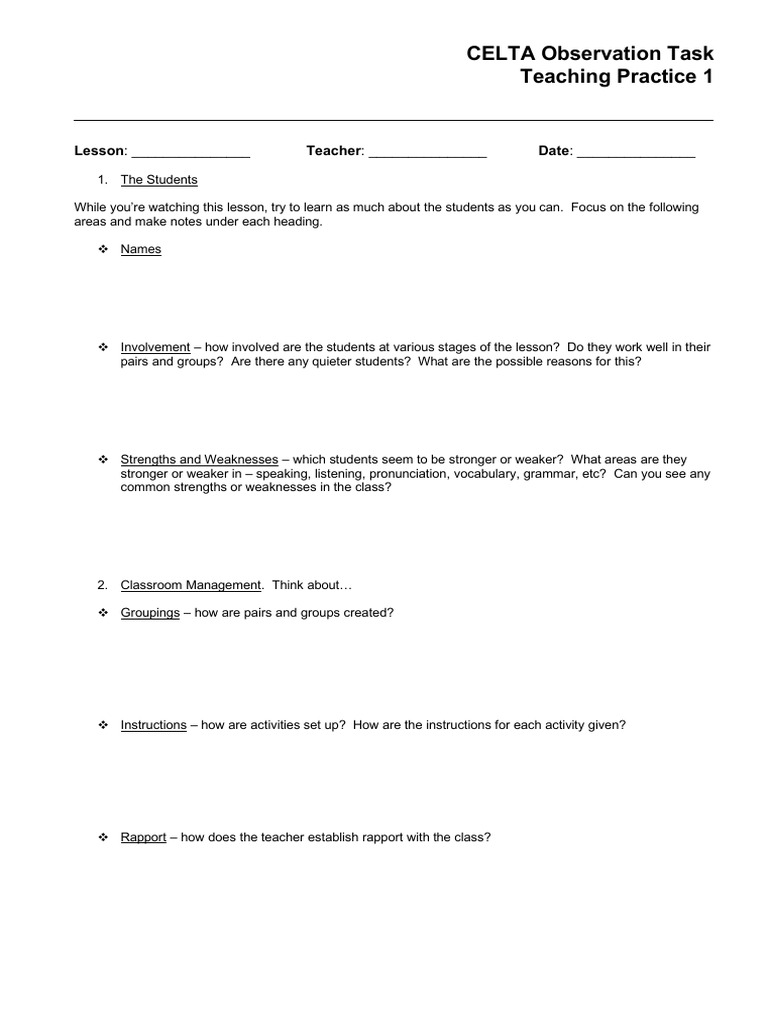 Peer Observation Tasks 2019 | PDF | Teachers | Grammar