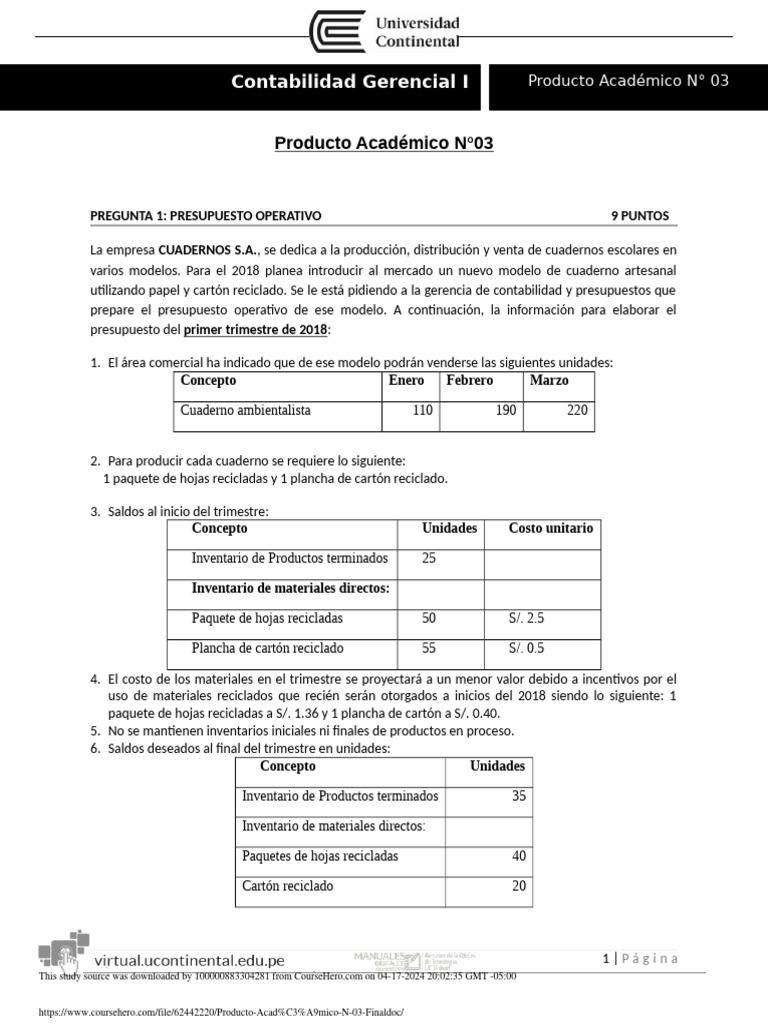 Producto Acad Mico N 03 Final | PDF | Presupuesto | Negocios económicos